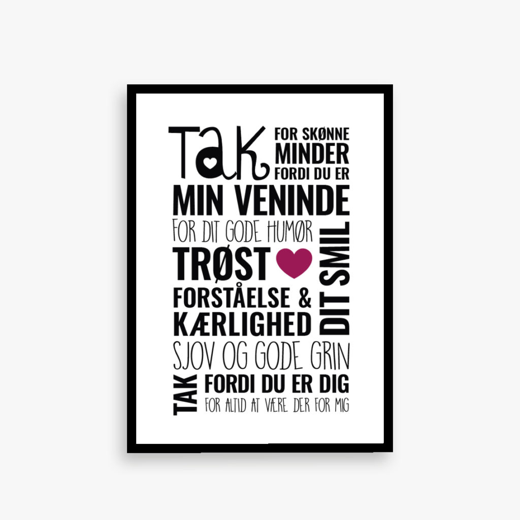 Takkeplakat til VENINDE/VEN/MOR etc Personlig Plakat - byLILIANLUND