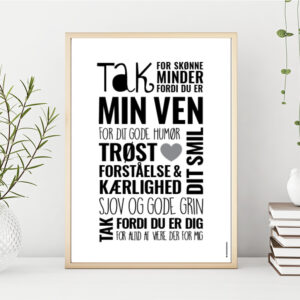 Takkeplakat til VENINDE/VEN/MOR etc Personlig Plakat - byLILIANLUND