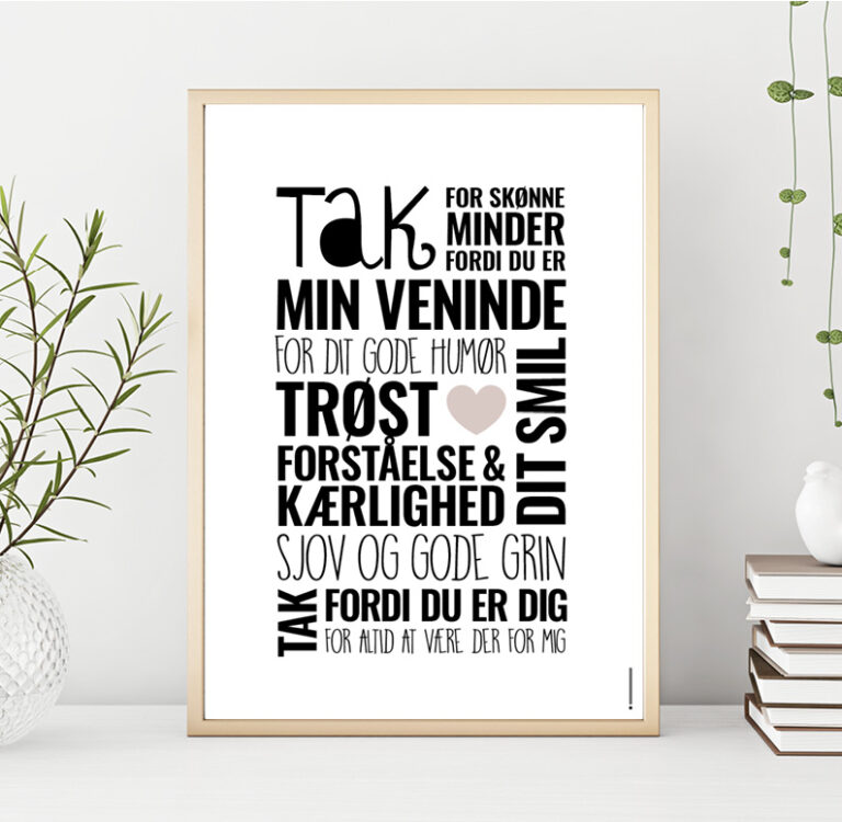 Takkeplakat til VENINDE/VEN/MOR etc Personlig Plakat - byLILIANLUND